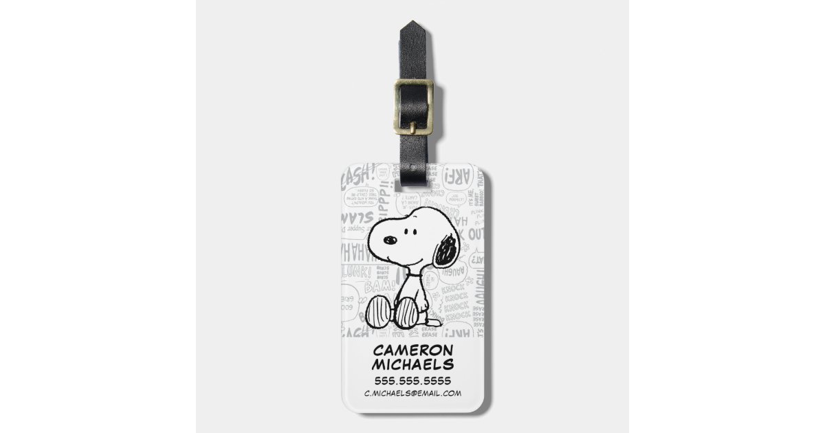 PEANUTS | Snoopy on Black White Comics Luggage Tag | Zazzle