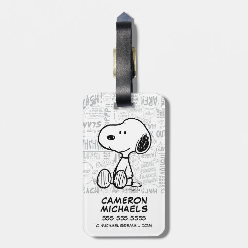 PEANUTS | Snoopy on Black White Comics Luggage Tag | Zazzle