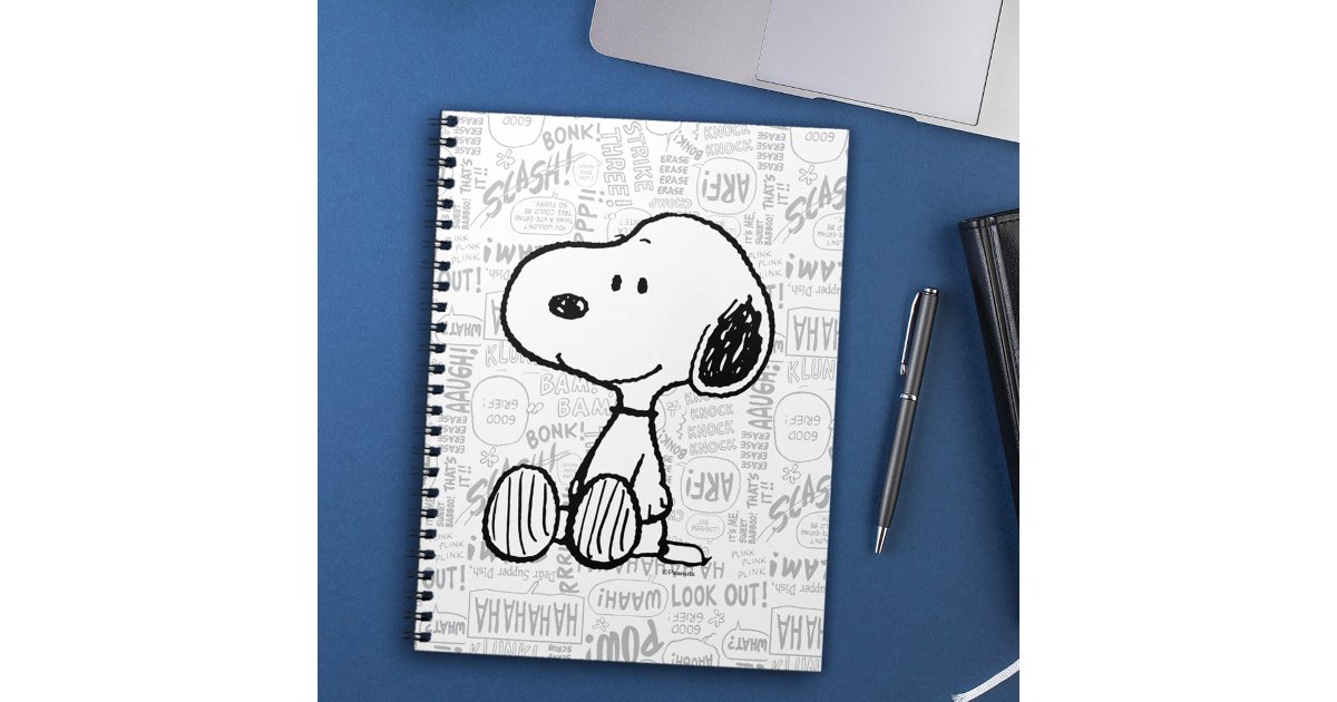 PEANUTS | Snoopy on Black White Comics Notebook | Zazzle