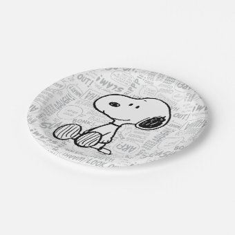 PEANUTS | Snoopy on Black White Comics Paper Plates | Zazzle