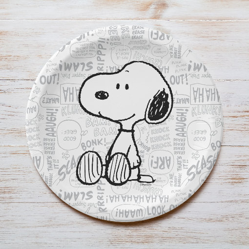 PEANUTS | Snoopy on Black White Comics Paper Plates | Zazzle