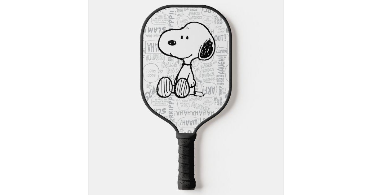 PEANUTS | Snoopy on Black White Comics Pickleball Paddle | Zazzle