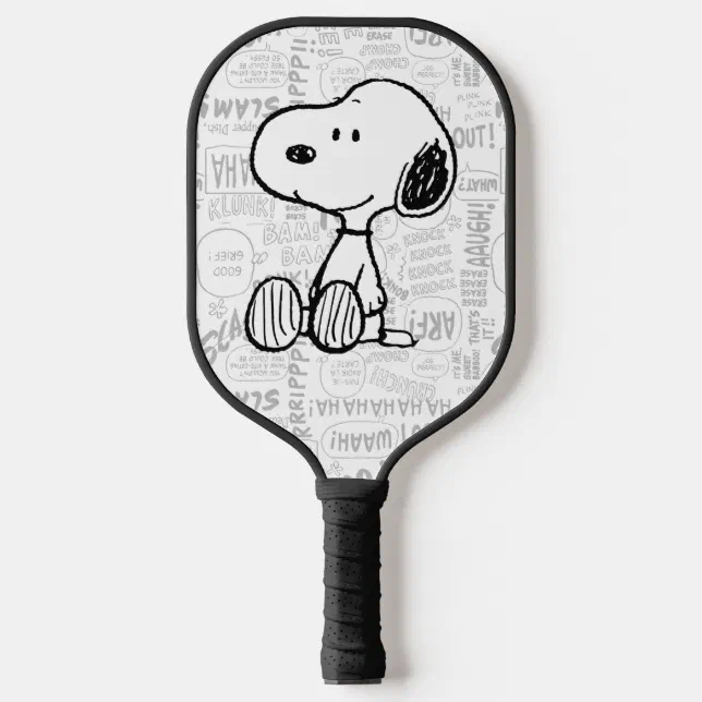 PEANUTS | Snoopy on Black White Comics Pickleball Paddle | Zazzle