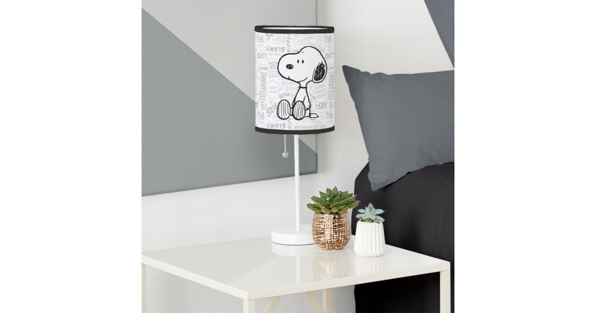 PEANUTS | Snoopy on Black White Comics Table Lamp | Zazzle