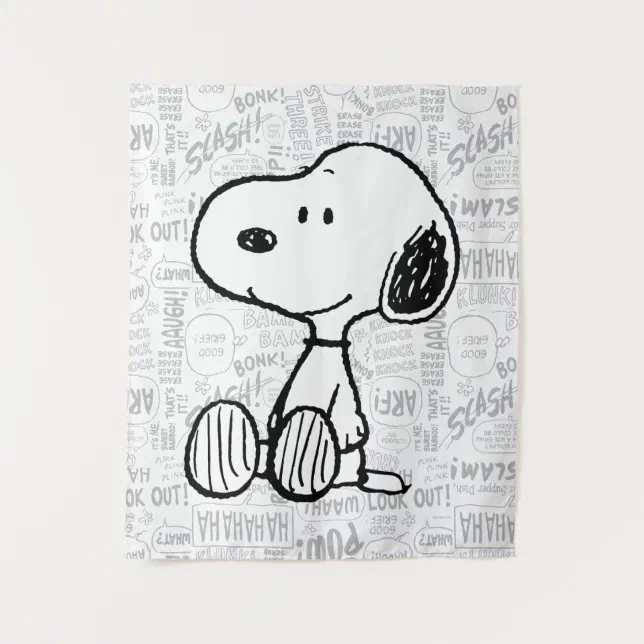 PEANUTS | Snoopy on Black White Comics Tapestry | Zazzle