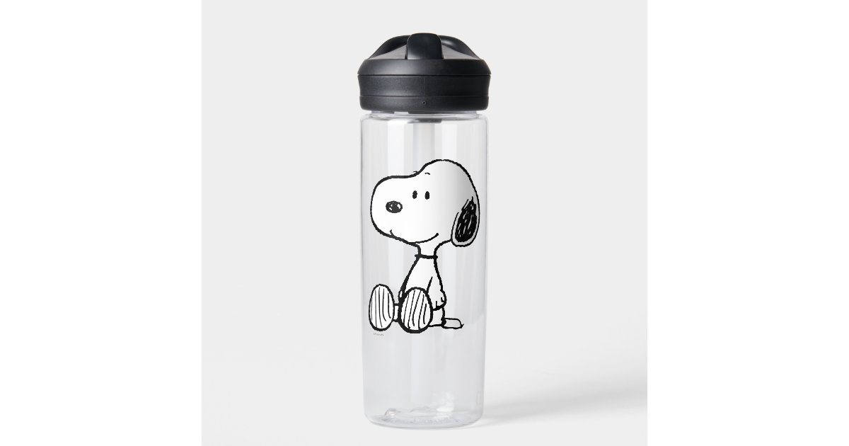PEANUTS | Snoopy on Black White Comics Water Bottle | Zazzle