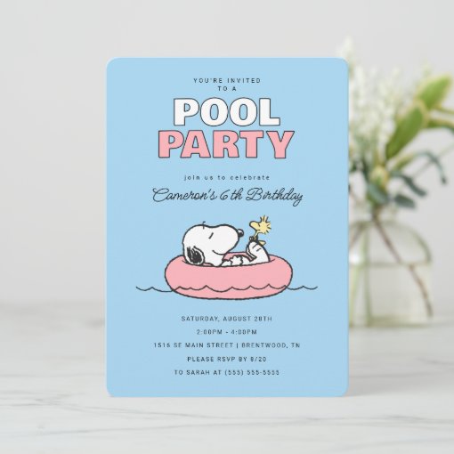 Peanuts -Snoopy - Pool Party Summer Birthday Invitation | Zazzle