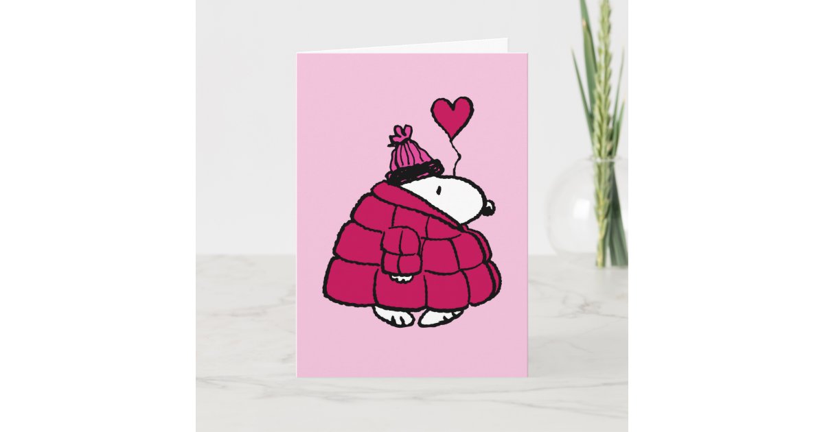 Peanuts | Snoopy Puffer Jacket Valentine Holiday Card | Zazzle