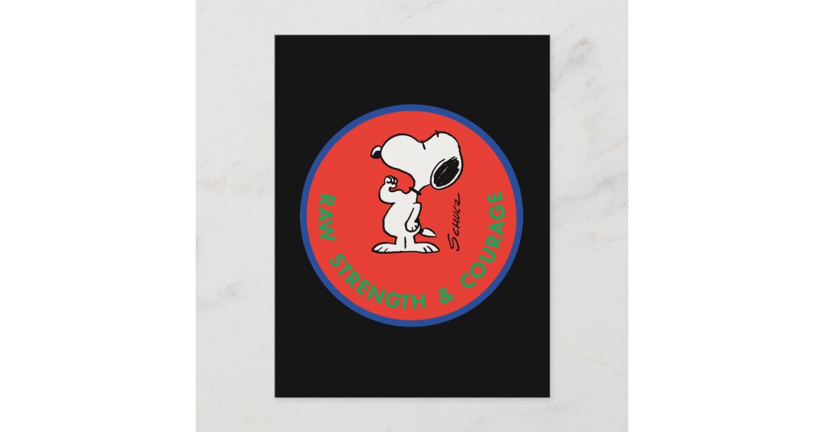 Peanuts | Snoopy Raw Strength & Courage Badge Postcard | Zazzle