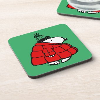 Peanuts | Snoopy Red Puffer Jacket Beverage Coaster | Zazzle