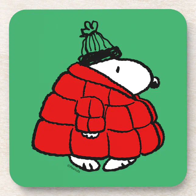 Peanuts | Snoopy Red Puffer Jacket Beverage Coaster | Zazzle Peanuts | Snoopy Red Puffer Jacket Beverage Coaster | Zazzle