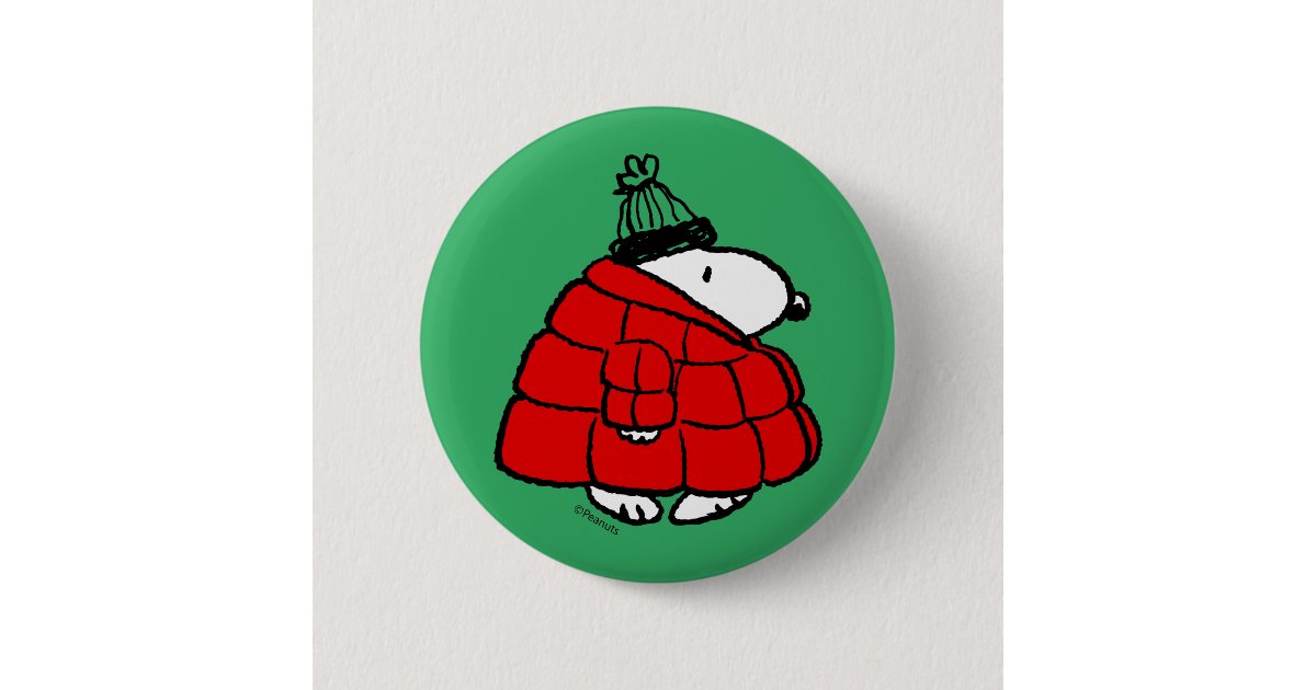 Peanuts | Snoopy Red Puffer Jacket Button | Zazzle