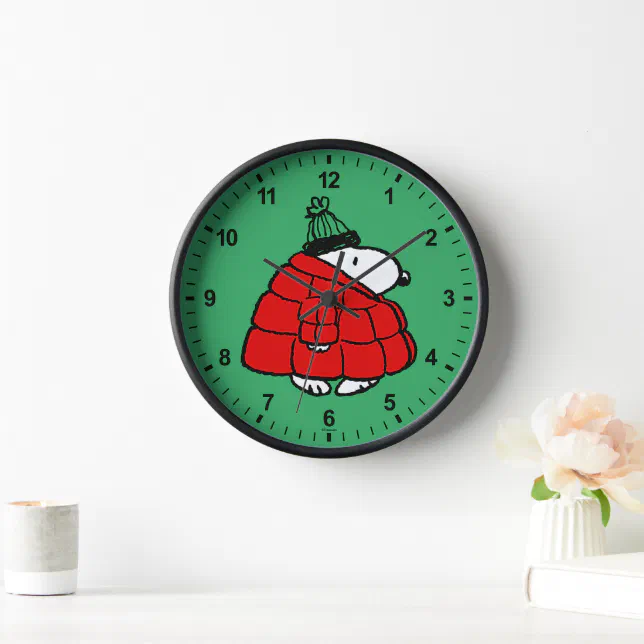Peanuts | Snoopy Red Puffer Jacket Clock | Zazzle