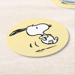 Peanuts | Snoopy Running Round Paper Coaster | Zazzle