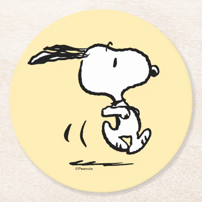 Peanuts | Snoopy Running Round Paper Coaster | Zazzle