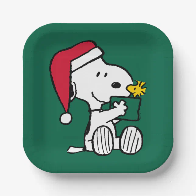 Peanuts | Snoopy Santa & Woodstock Gift Paper Plates | Zazzle