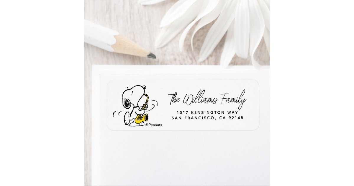 Peanuts | Snoopy Saxophone Player Label | Zazzle