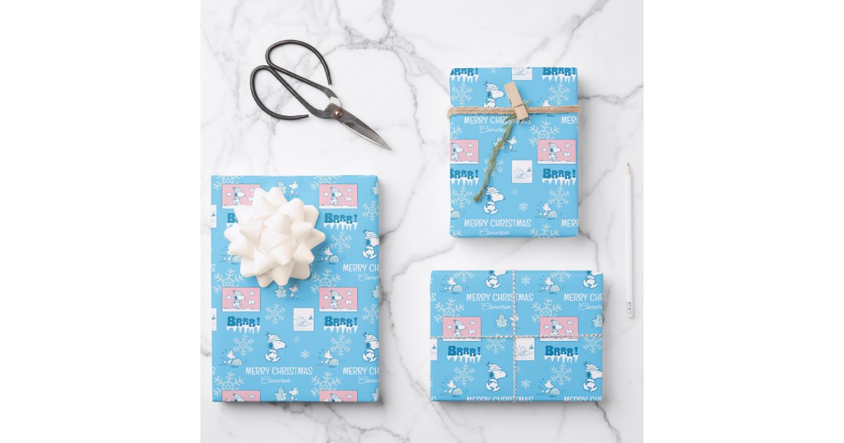Peanuts | Snoopy Snow Day Pattern Wrapping Paper Sheets | Zazzle