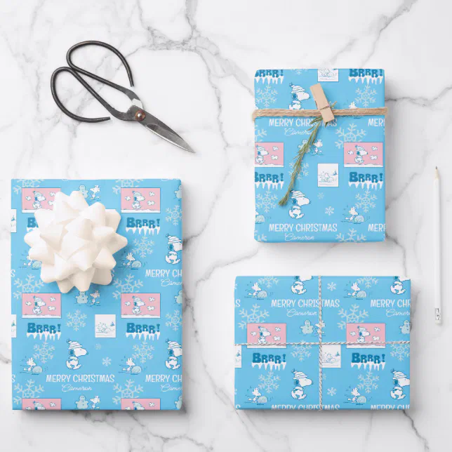 Peanuts | Snoopy Snow Day Pattern Wrapping Paper Sheets | Zazzle