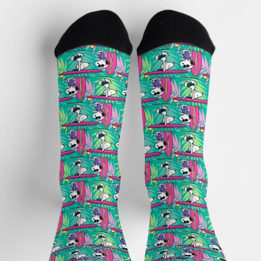 Peanuts | Snoopy Teal Surf Pattern Socks | Zazzle