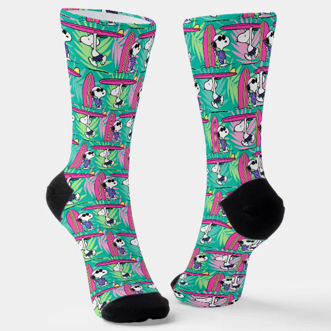 Peanuts | Snoopy Teal Surf Pattern Socks | Zazzle