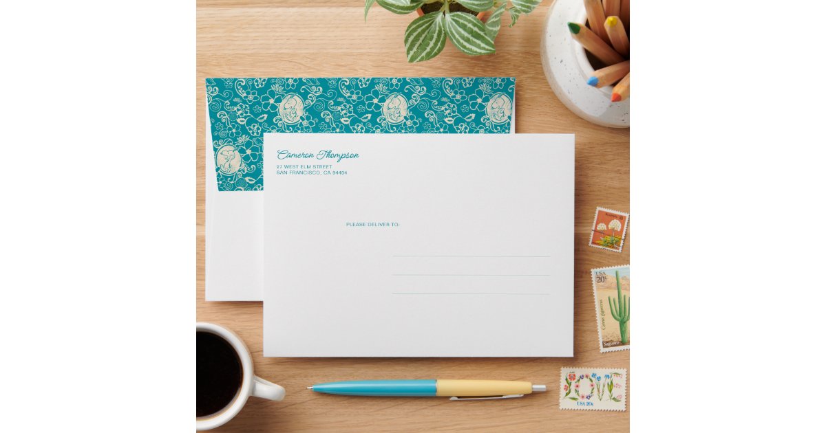 Peanuts | Snoopy Teal Tropical Beach Pattern Envelope | Zazzle