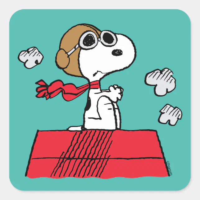 Peanuts | Snoopy the Flying Ace Square Sticker | Zazzle