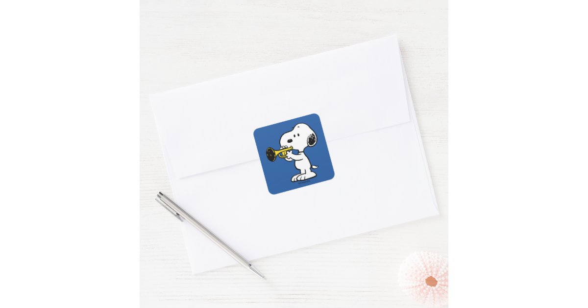 Peanuts | Snoopy Trumpet Player Square Sticker | Zazzle