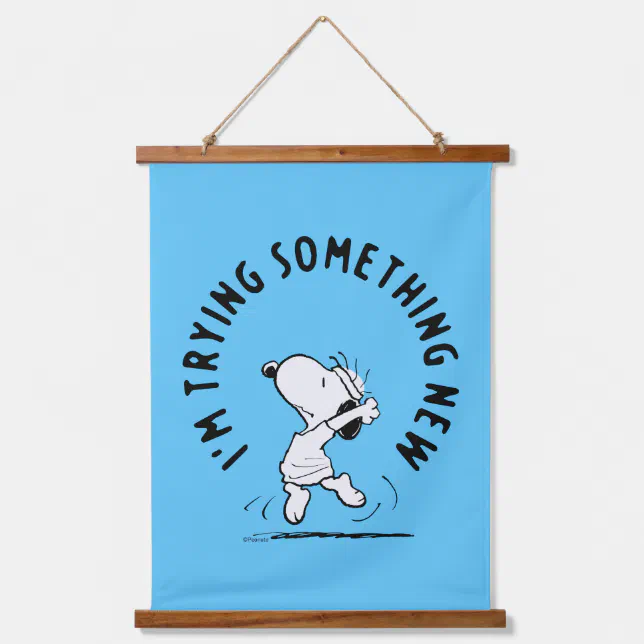 Peanuts | Snoopy Trying Something New Hanging Tapestry | Zazzle