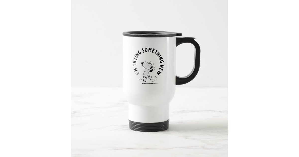 Peanuts | Snoopy Trying Something New Travel Mug | Zazzle