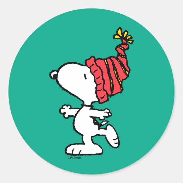 Peanuts | Snoopy Winter Beanie Cap Classic Round Sticker | Zazzle