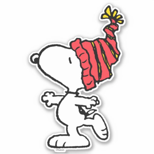 Peanuts | Snoopy Winter Beanie Cap Sticker | Zazzle