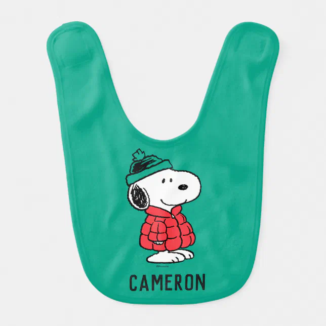 Peanuts | Snoopy Winter Coat & Hat Baby Bib | Zazzle
