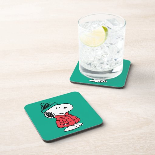 Peanuts | Snoopy Winter Coat & Hat Beverage Coaster | Zazzle