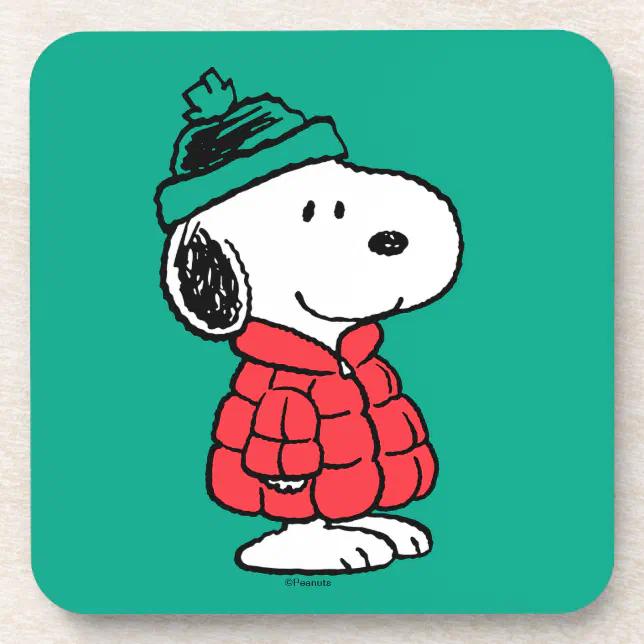 Peanuts | Snoopy Winter Coat & Hat Beverage Coaster | Zazzle