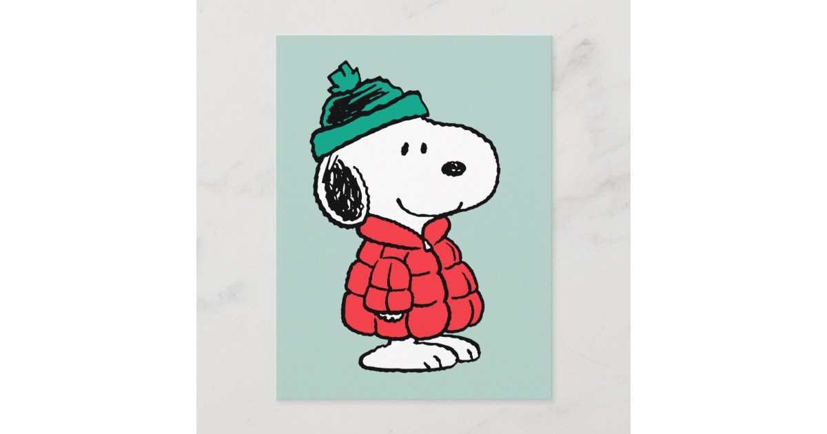 Peanuts | Snoopy Winter Coat & Hat Holiday Postcard | Zazzle