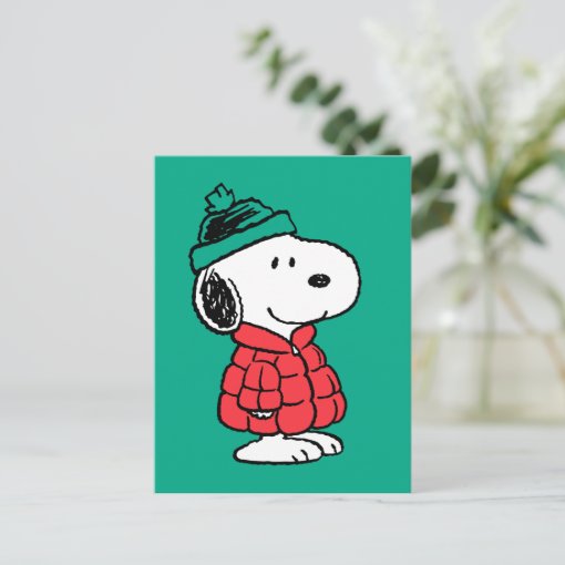 Peanuts | Snoopy Winter Coat & Hat Postcard | Zazzle