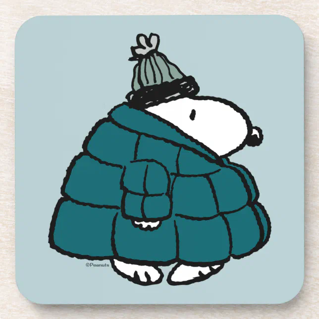 Peanuts | Snoopy Winter Puffer Jacket Beverage Coaster | Zazzle