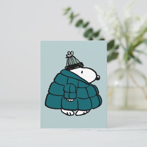 Peanuts | Snoopy Winter Puffer Jacket Postcard | Zazzle