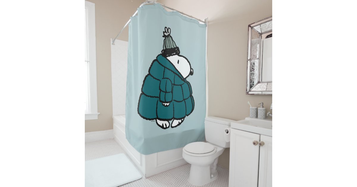 Peanuts Snoopy Winter Puffer Jacket Shower Curtain Zazzle