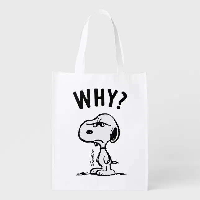 Peanuts | Snoopy Wonders Why? Grocery Bag | Zazzle