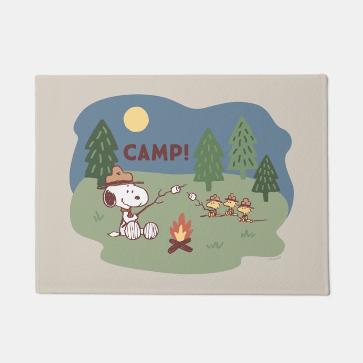 Peanuts | Snoopy & Woodstock at the Campfire Doormat | Zazzle