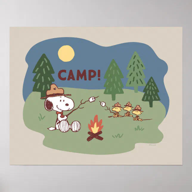 Peanuts | Snoopy & Woodstock at the Campfire Poster | Zazzle