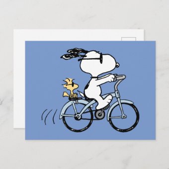 Peanuts | Snoopy & Woodstock Bicycle Postcard | Zazzle