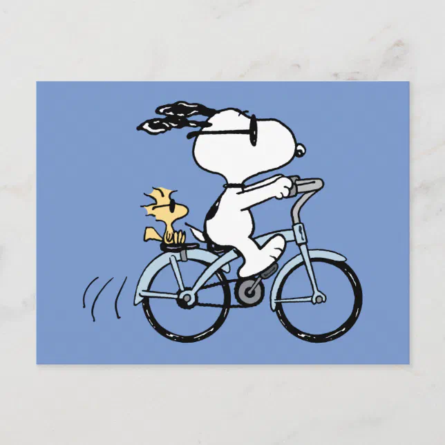 Peanuts | Snoopy & Woodstock Bicycle Postcard | Zazzle