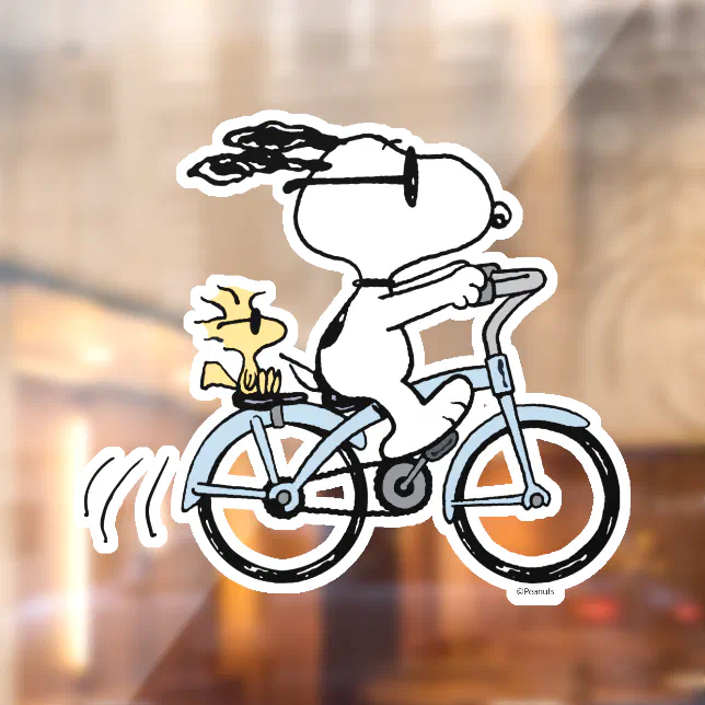Peanuts | Snoopy & Woodstock Bicycle Window Cling | Zazzle