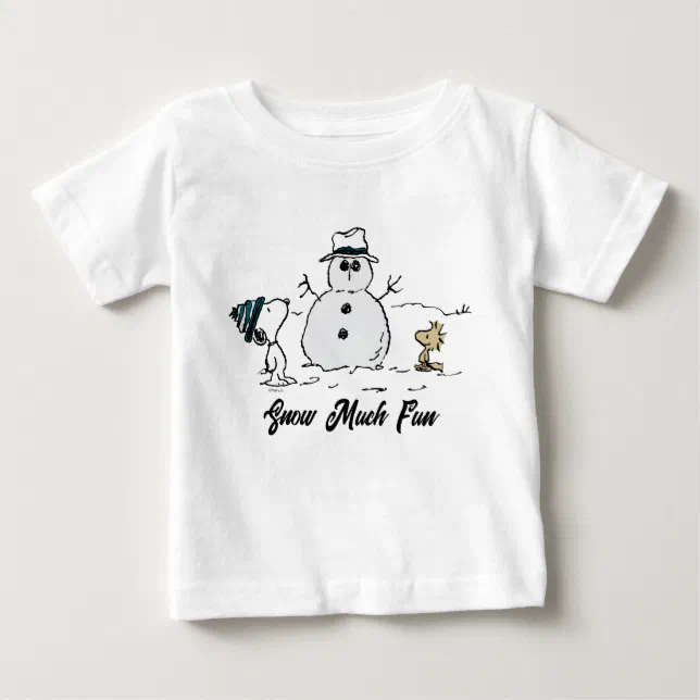 Peanuts | Snoopy & Woodstock Build A Snowman Baby T-Shirt | Zazzle