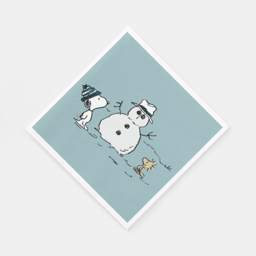 Peanuts | Snoopy & Woodstock Build A Snowman Napkins | Zazzle