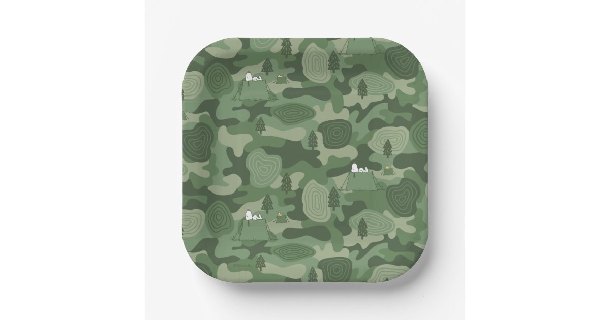 Peanuts | Snoopy & Woodstock Camouflage Camp Paper Plates | Zazzle