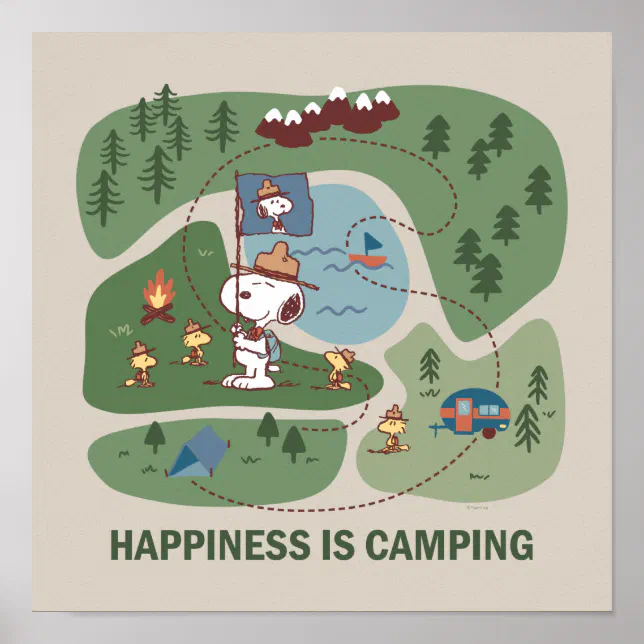 Peanuts | Snoopy & Woodstock Camp Map Poster | Zazzle